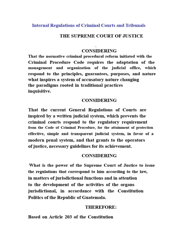 Internal Regulations for Criminal Courts | PDF | Supreme Courts ...