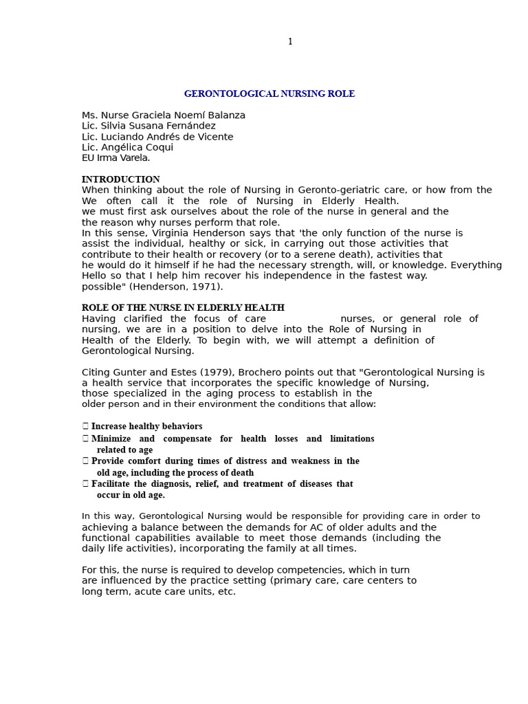 Role of Gerontological Nursing Doc1 | PDF | Gerontology ...