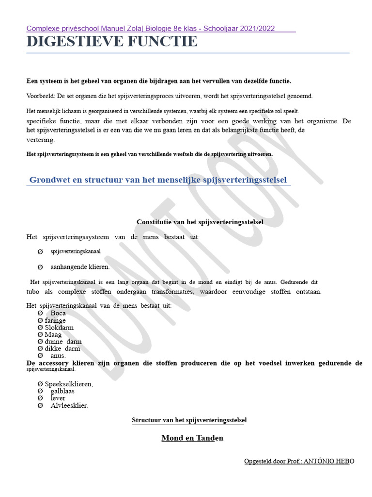 DIGESTIESYSTEEM - 8e Klas | PDF