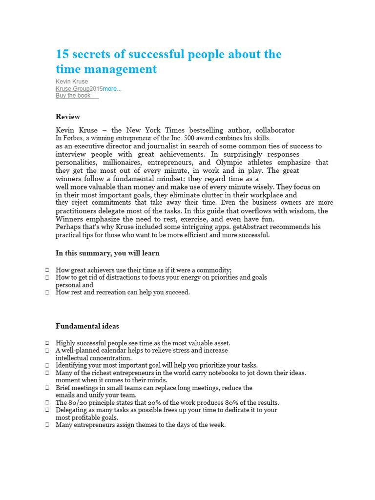 15 Time Management Secrets for Success | PDF | Procrastination ...