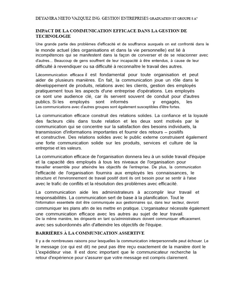 Communication Efficace en Gestion d'Entreprise | PDF | Communication ...