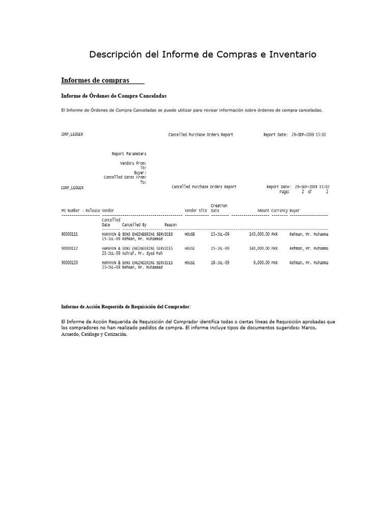 Informes Estándar de Compras y Inventario de Oracle | PDF