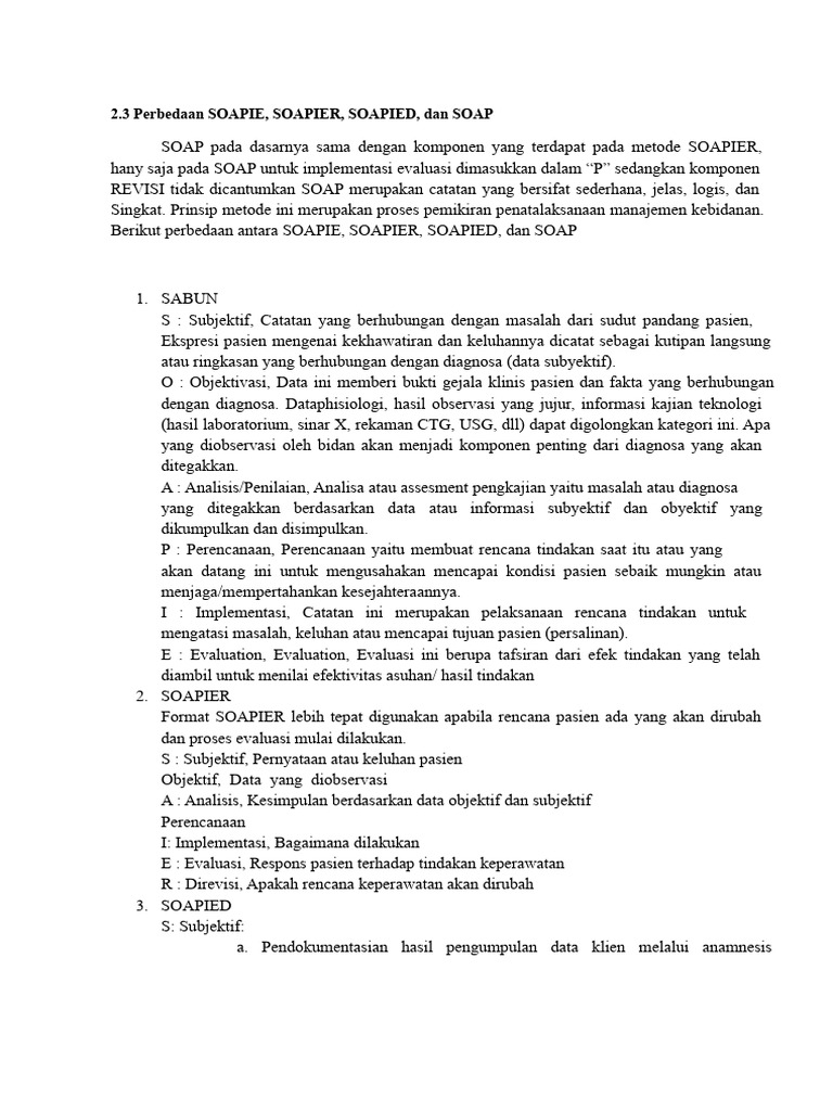 2.3 Perbedaan SOAPIE, SOAPIER, SOAPIED, Dan SOAP | PDF