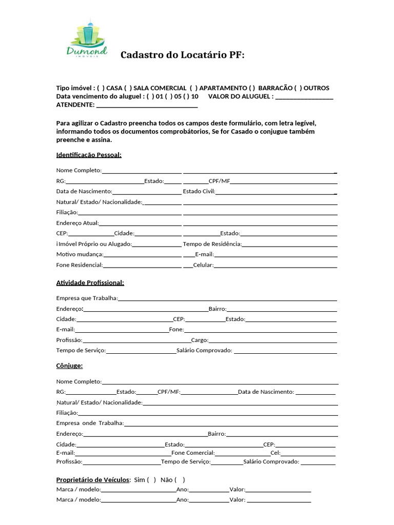 Ficha Cadastro Do Locatário PESSOA FISICA - NOVO | PDF | Setor ...