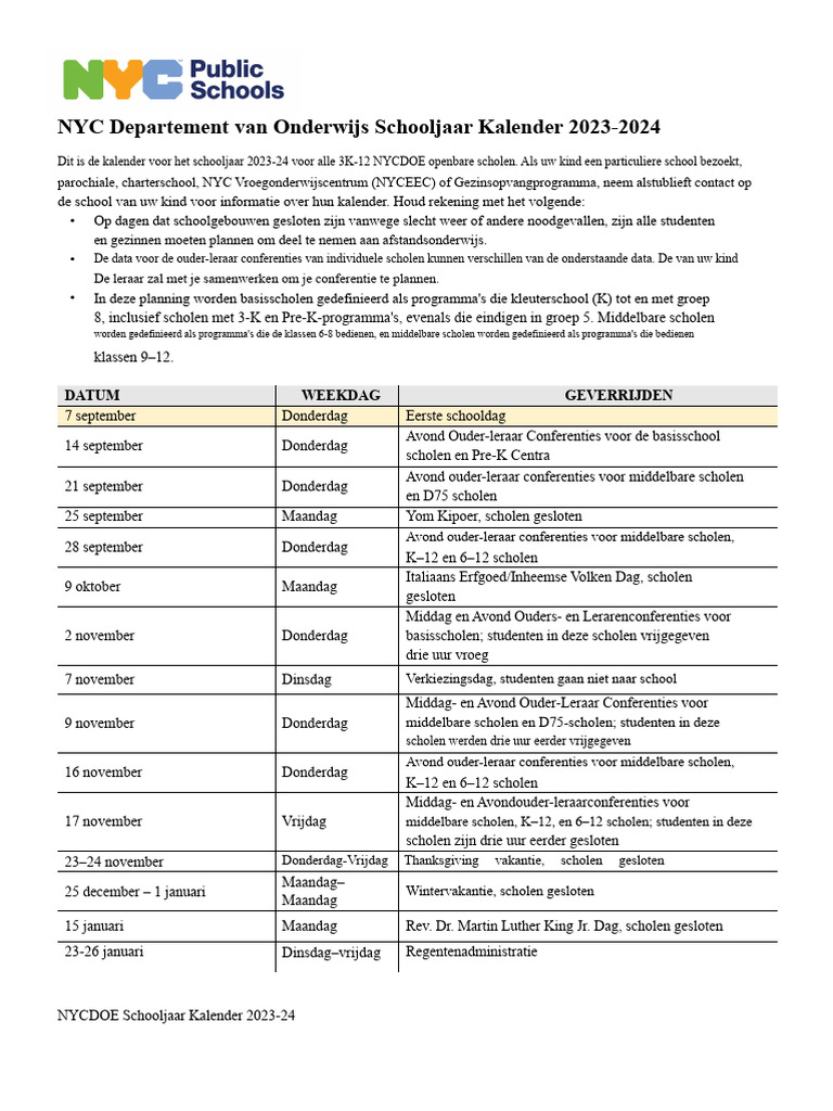 Schooljaar 2023-24 Kalender (Bijgewerkt) | PDF