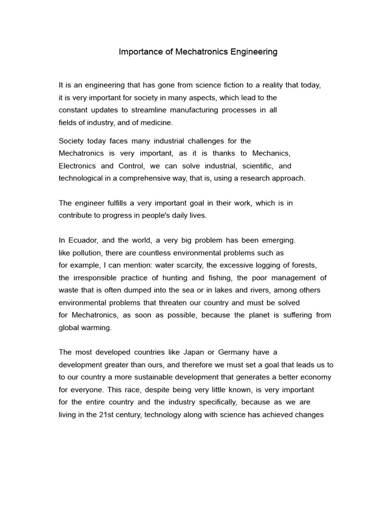 Importance of Mechatronics Engineering | PDF