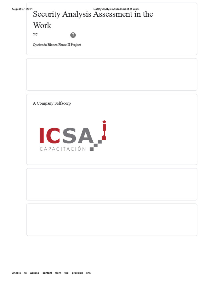 Safety Analysis Evaluation in the Workplace ICSA (1) | PDF | Labor Relations | Occupational ...