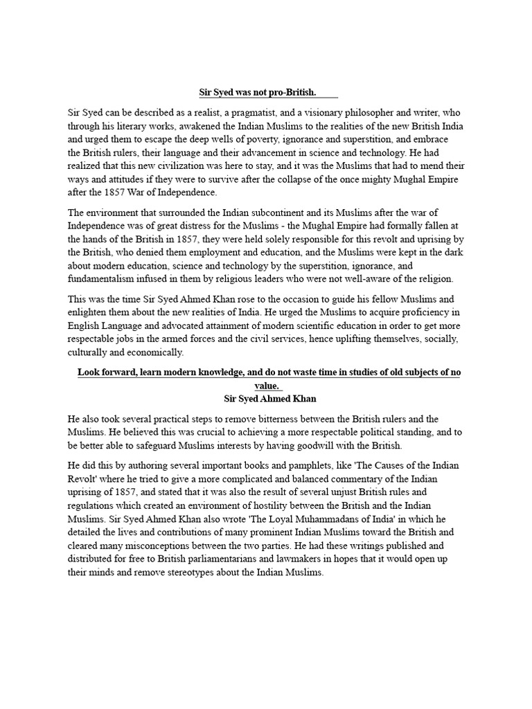 Sir Syed NOT Pro British | PDF | Two Nation Theory