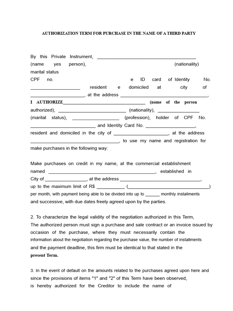 Third-Party Purchase Authorization Form | PDF | Identity Document