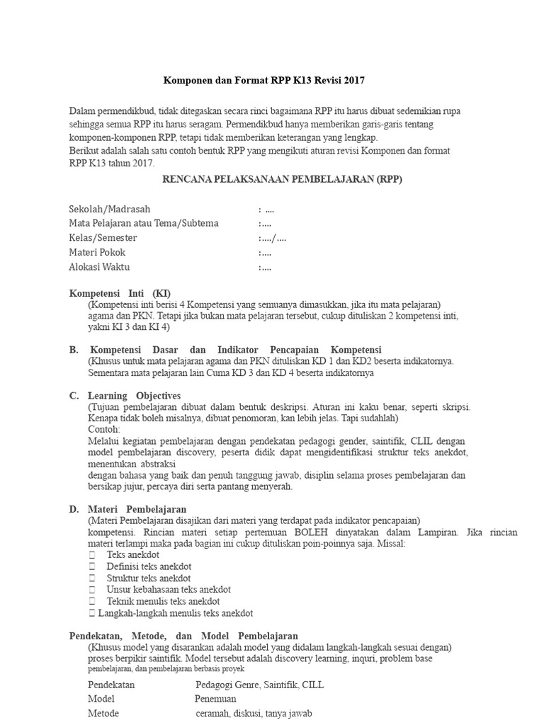 FORMAT RPP K13 Revisi 2017 PDF | PDF