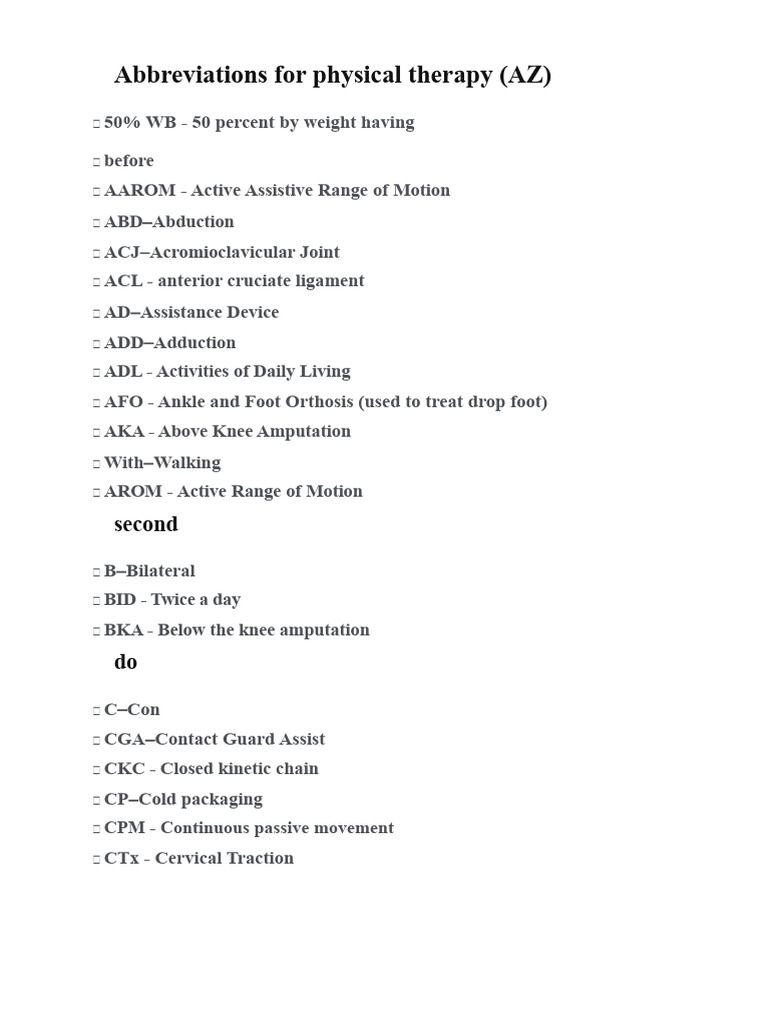 Abbreviations of Physical Therapy | PDF | Anatomical Terms Of Motion | Ankle