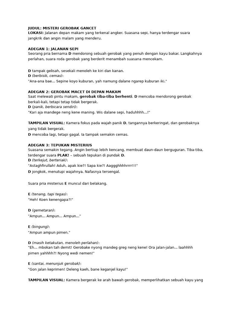 Misteri Gerobak Gancet Adegan | PDF