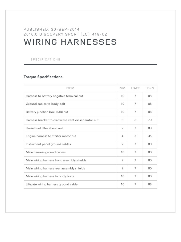 Wiring Harness Specifications for Discovery Sport | PDF