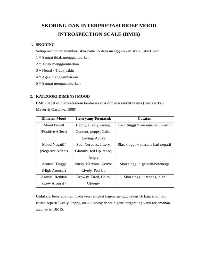 Skoring dan Interpretasi BMIS | PDF