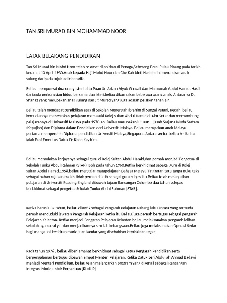 Biodata Murad Mohd Noor | PDF