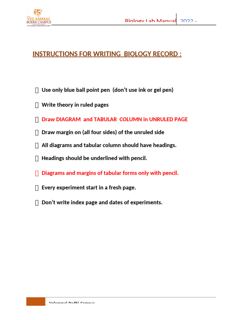 Biology Record Writing Guidelines | PDF