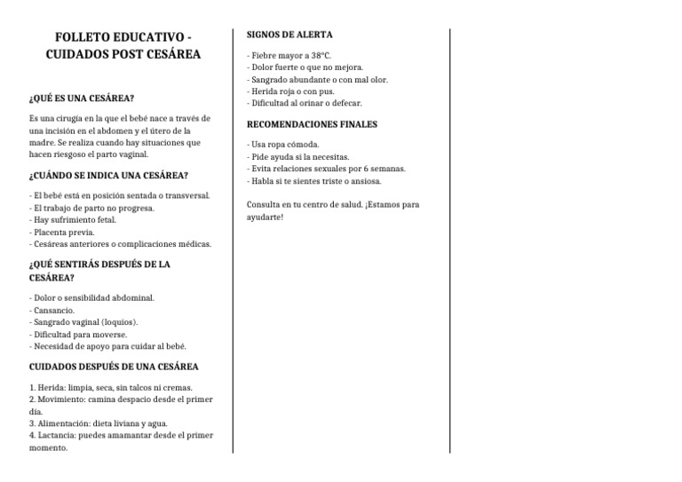 Folleto Post Cesarea Editable | PDF
