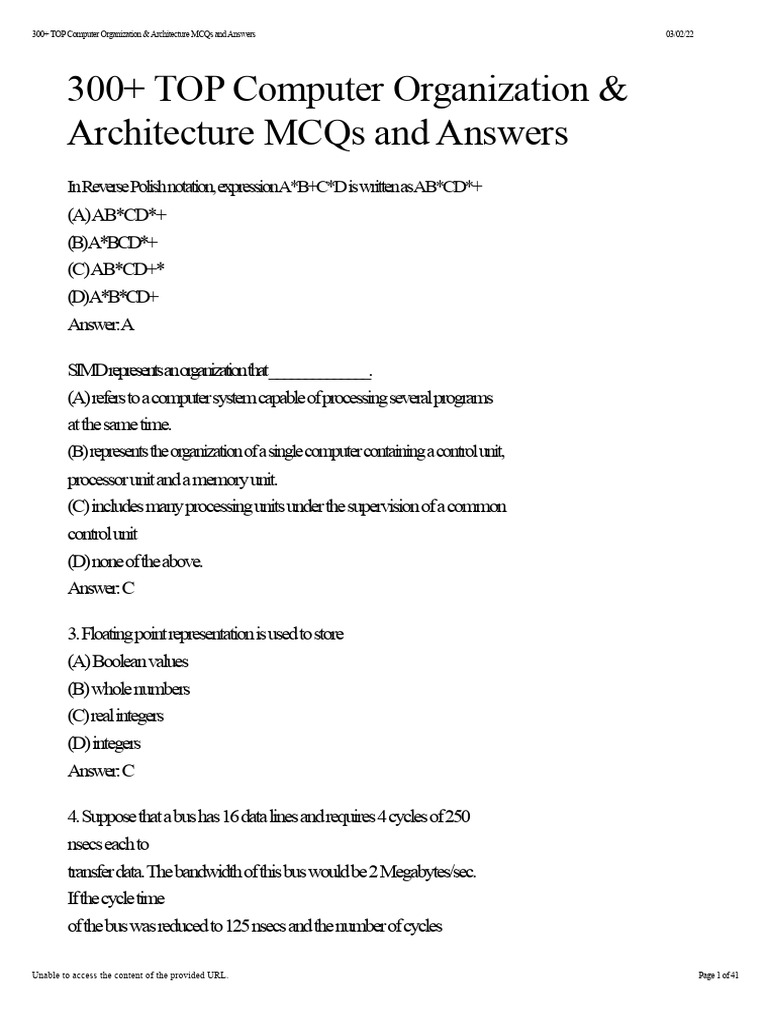300+ TOP Computer Organization & Architecture MCQs and Answers | PDF | Computer Data Storage ...
