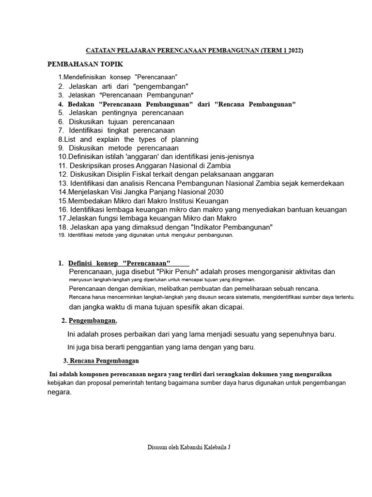 Perencanaan Pengembangan - Catatan Pelajaran | PDF