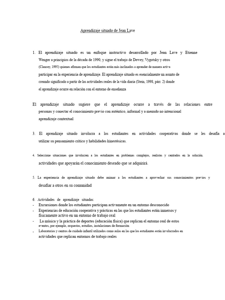 Aprendizaje Situado de Jean Lave | PDF