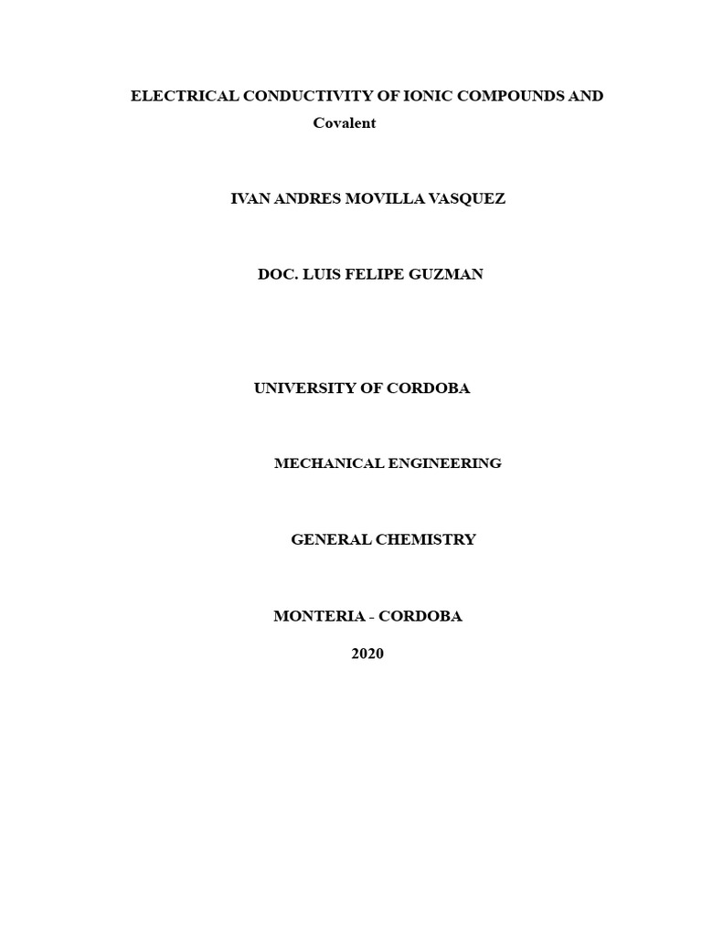 Electrical Conductivity of Ionic and Covalent Compounds | PDF ...