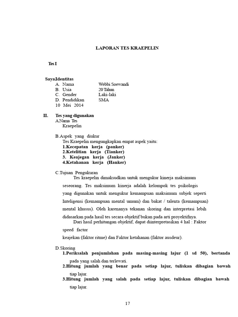 Hasil Tes Kraepelin: Analisis Kinerja | PDF