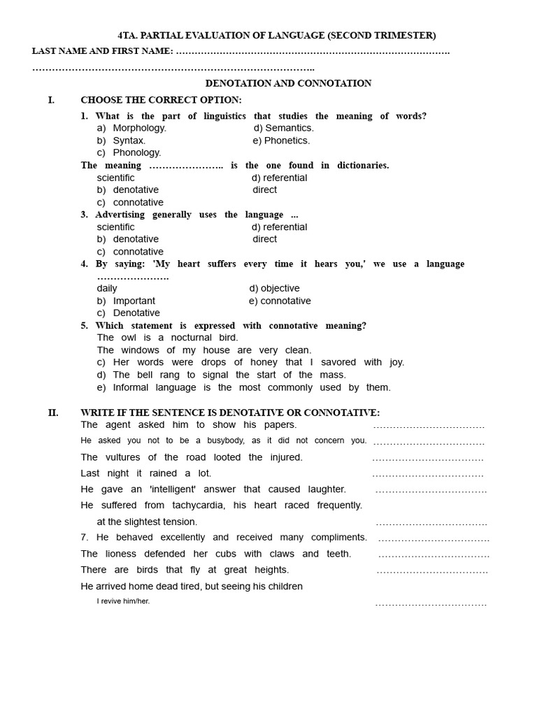 Denotation and Connotation | PDF