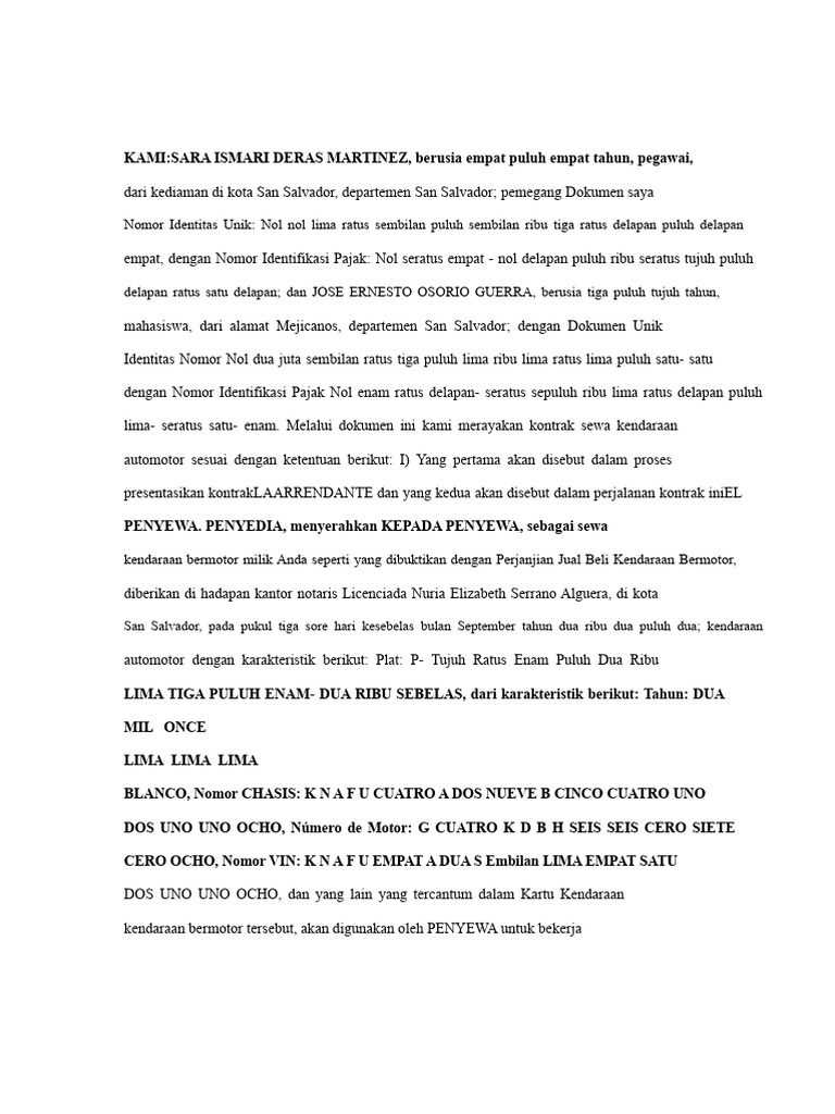 Kontrak Sewa Kendaraan Untuk Uber - Sara Ismari Deras - Istri Jobab ...