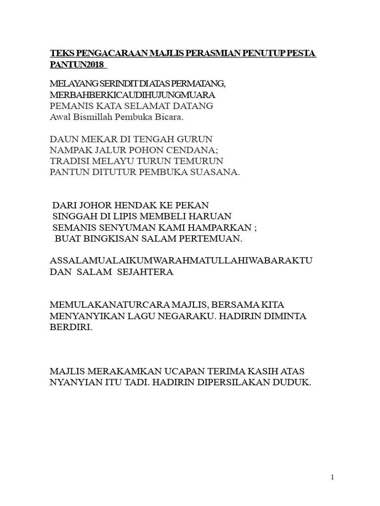 Teks MC Pesta Pantun 2018 | PDF