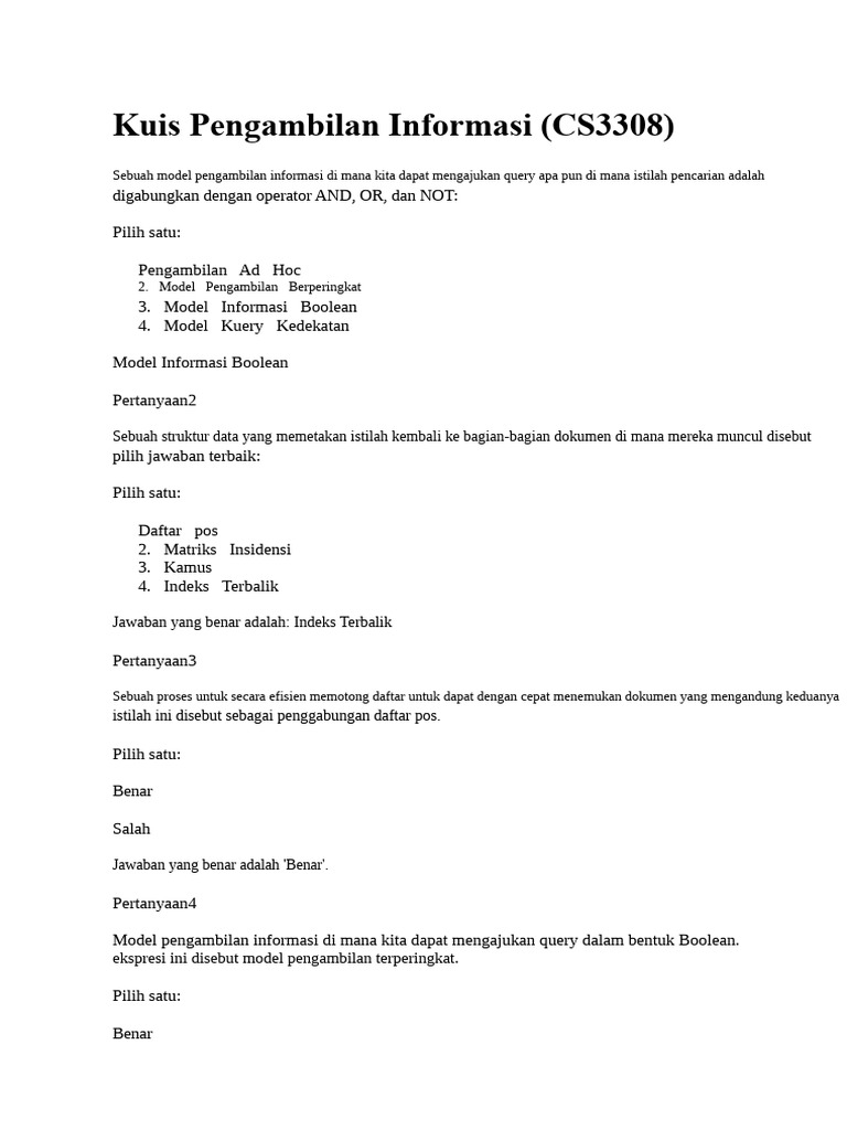 CS3308 Kuis Pengambilan Informasi | PDF