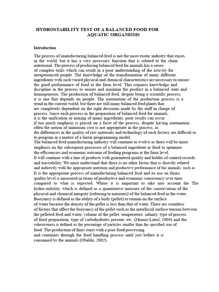 Hydrostability in Aquatic Feed Testing | PDF | Buoyancy | Density