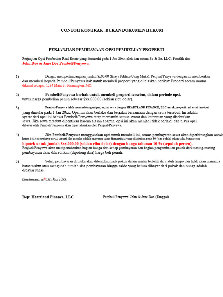 Contoh Kontrak John Doe | PDF