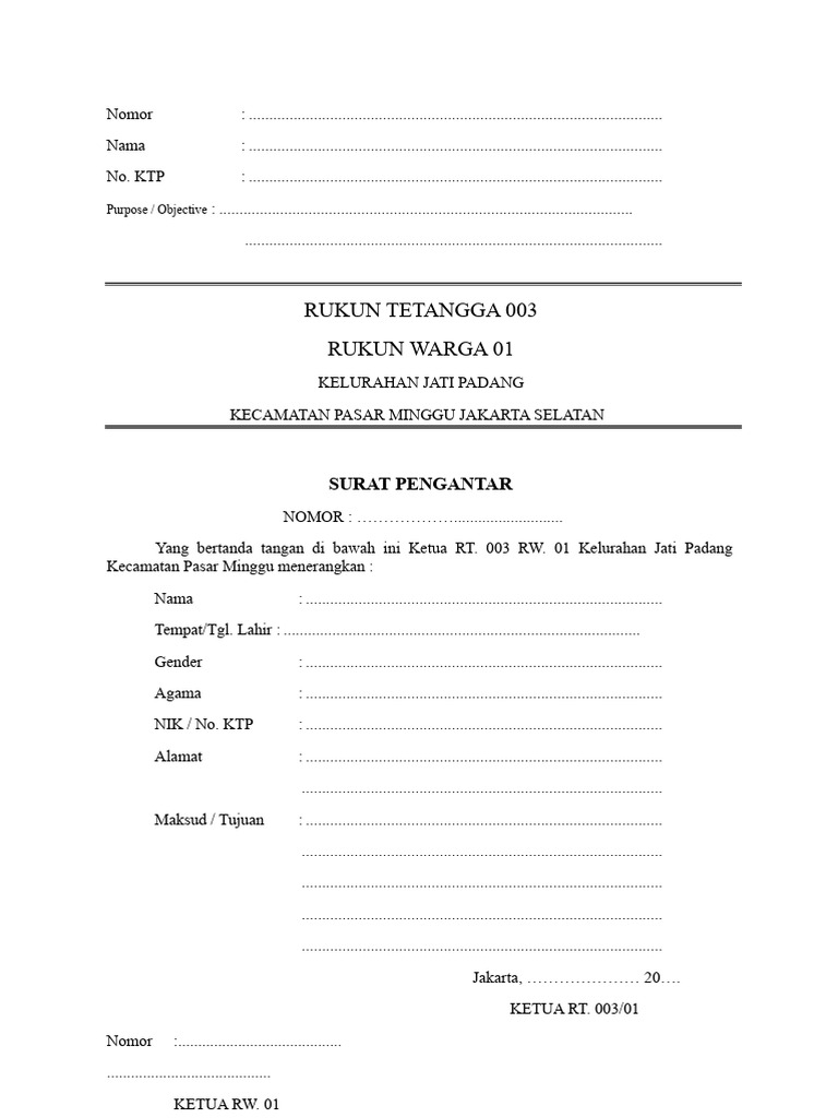 Template Surat Pengantar RT | PDF