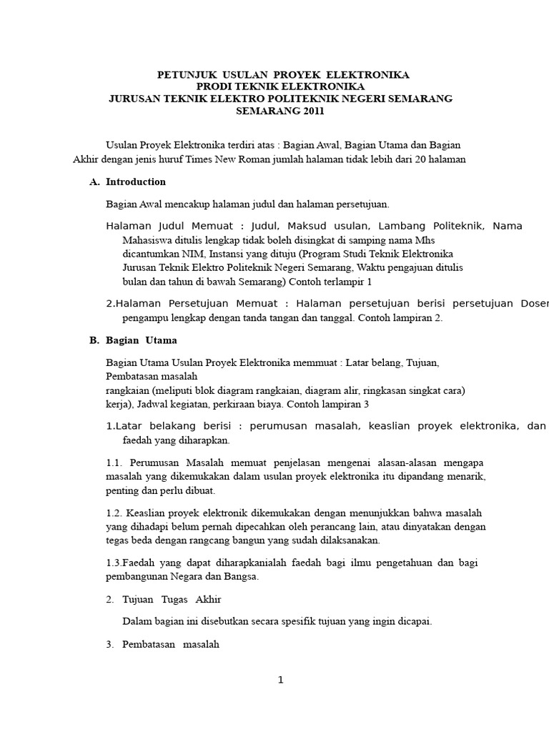 Panduan Usulan Proyek Elektronika | PDF