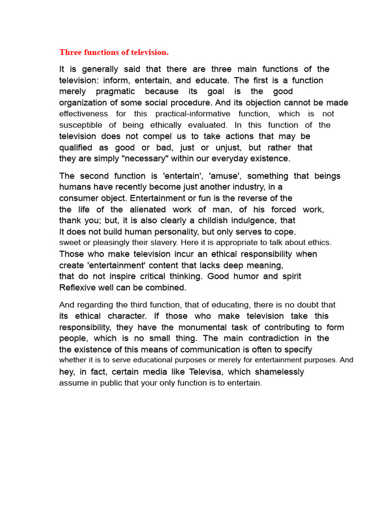 Three Functions of Television | PDF | Computer Network | Internet