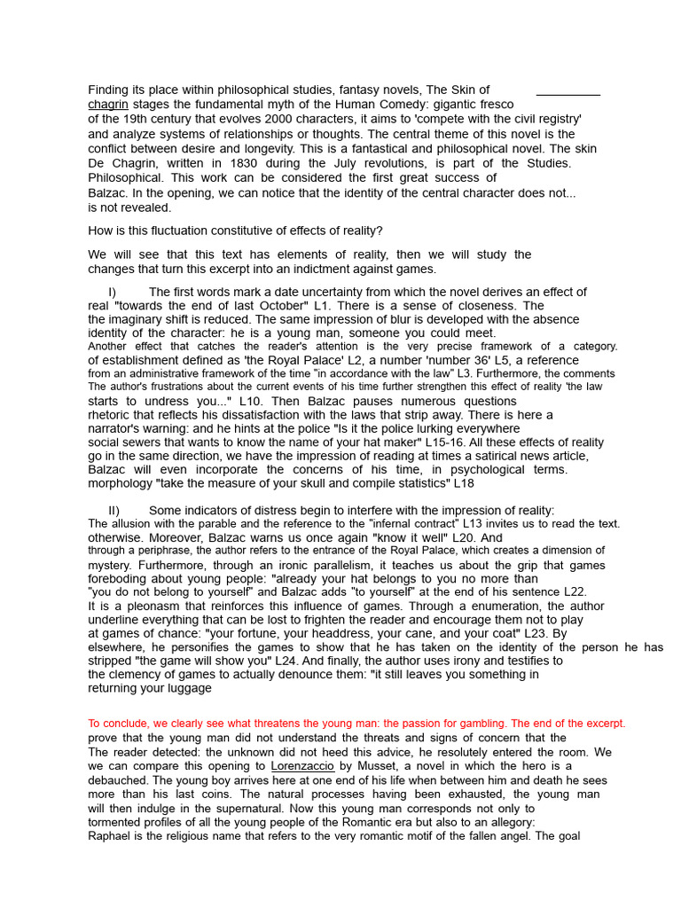 Linear Analysis of "The Skin of Sorrow" Incipit | PDF | La Comédie Humaine