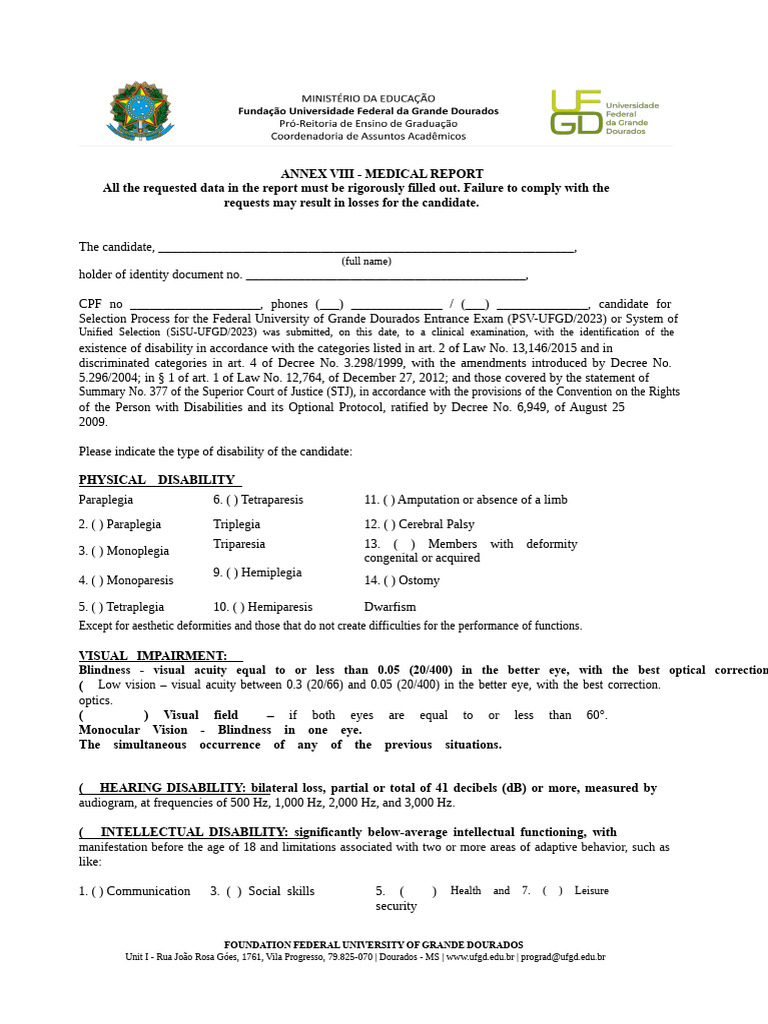 Annex VIII - Medical Report - Ret | PDF | Visual Impairment | Visual Acuity