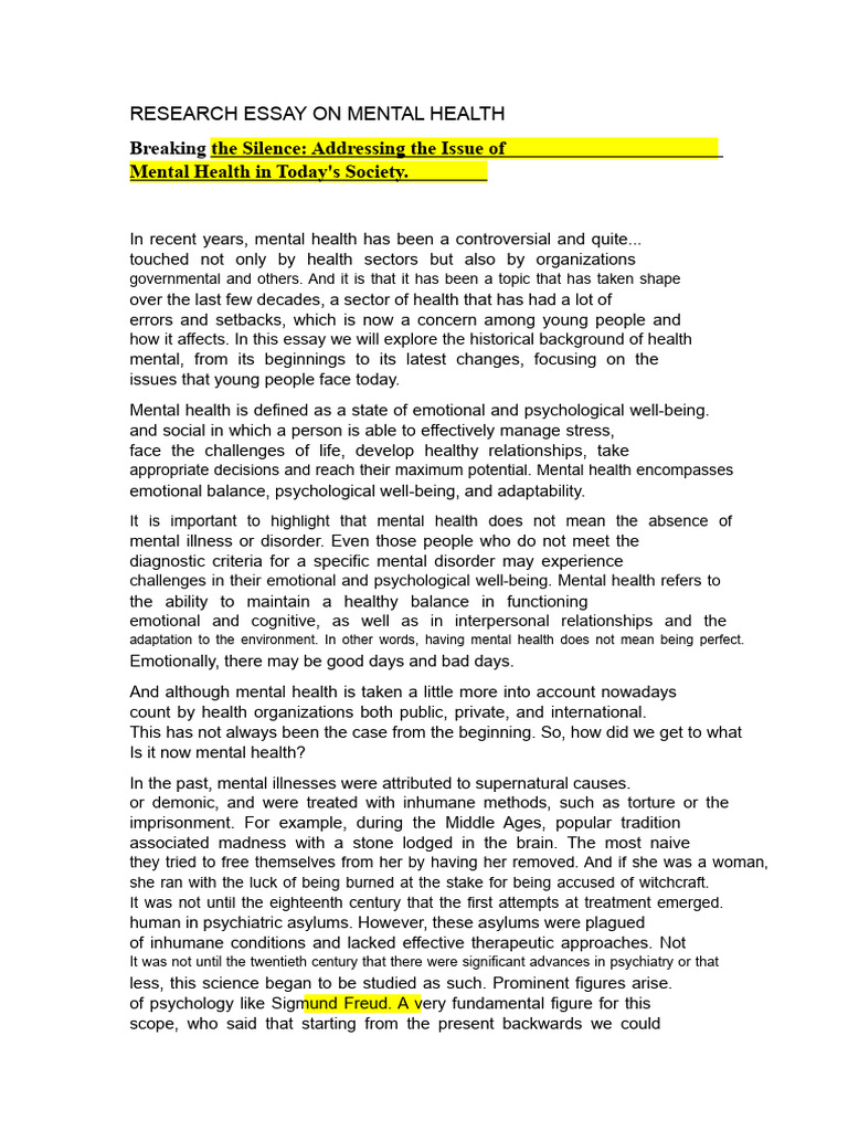 Draft Essay On Mental Health | PDF | Mental Health | Mental Disorder