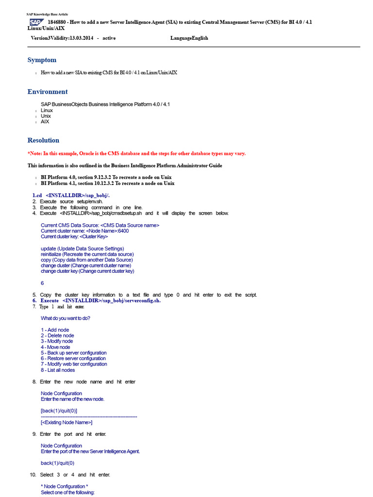Note - 0001846880 - How To Add A New Server Intelligence Agent SIA To Existing Central ...