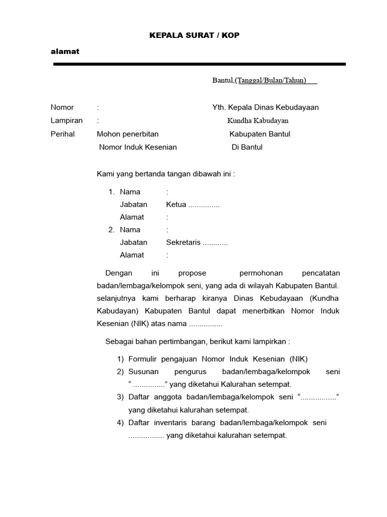 Contoh Proposal Pengajuan Nik 2021 | PDF