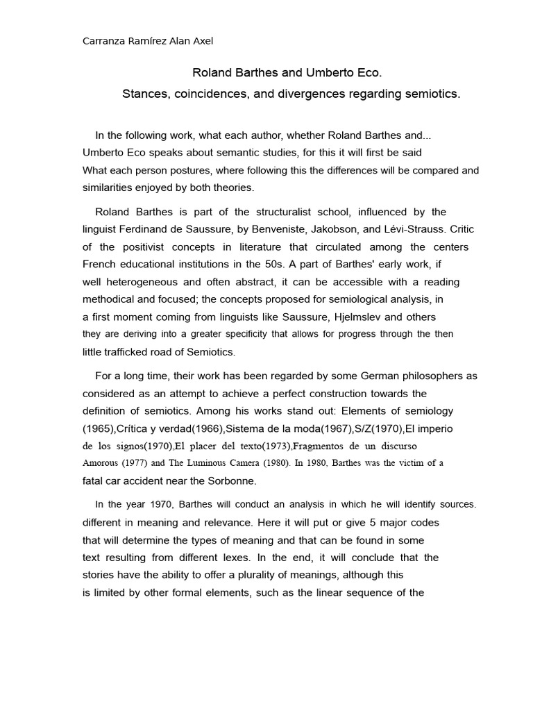 Roland Barthes and Umberto Eco | PDF | Semiotics | Liberal Arts Education