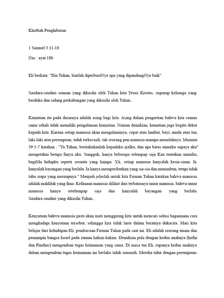 Khotbah Penghiburan | PDF