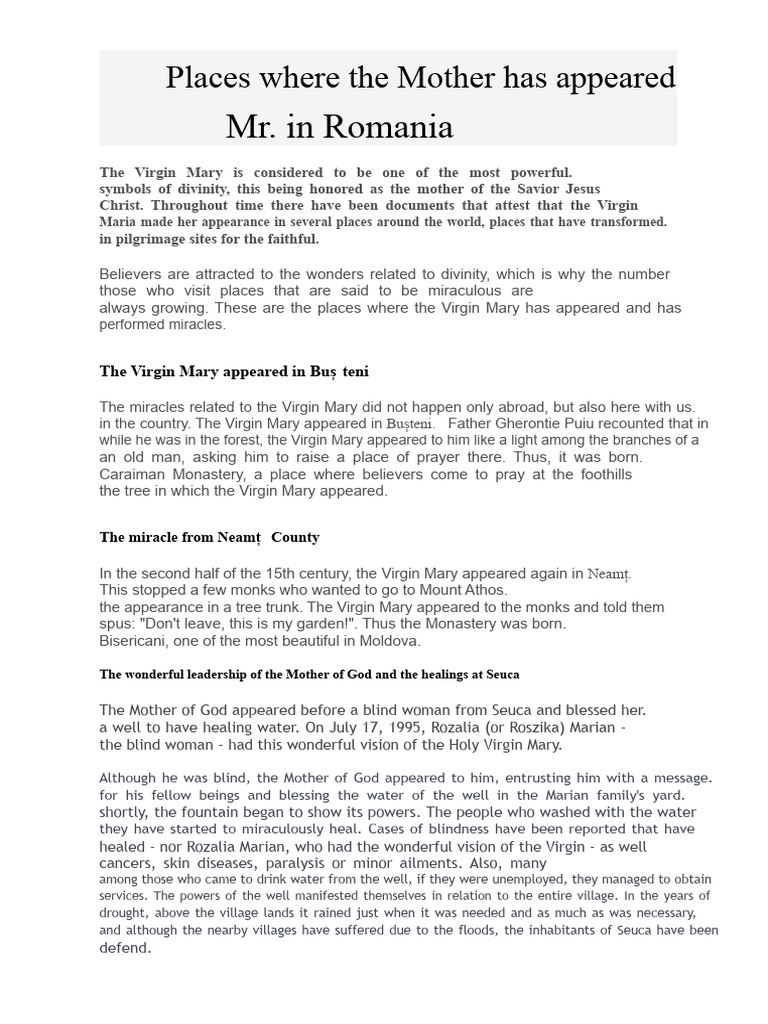 Apparitions of the Virgin Mary in Romania | PDF | Mary, Mother Of Jesus ...