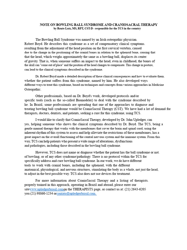 Bowling Ball Syndrome and Craniosacral Therapy | PDF | Diseases And ...