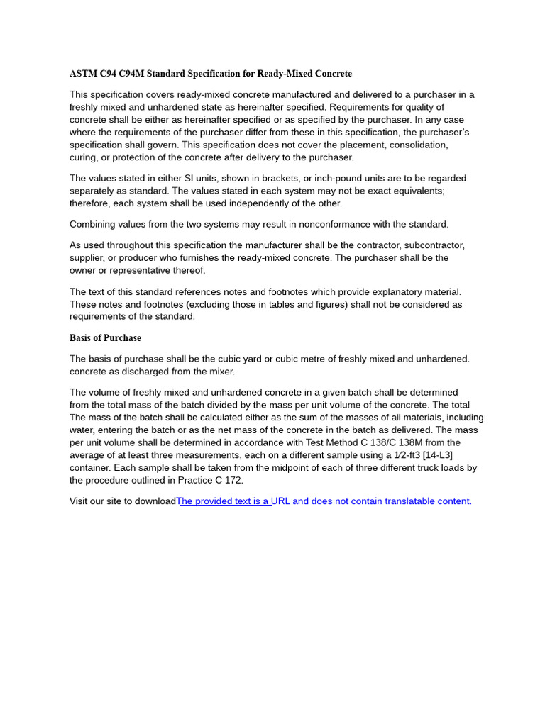 ASTM C94 C94M Standard Specification For Ready-Mixed Concrete | PDF