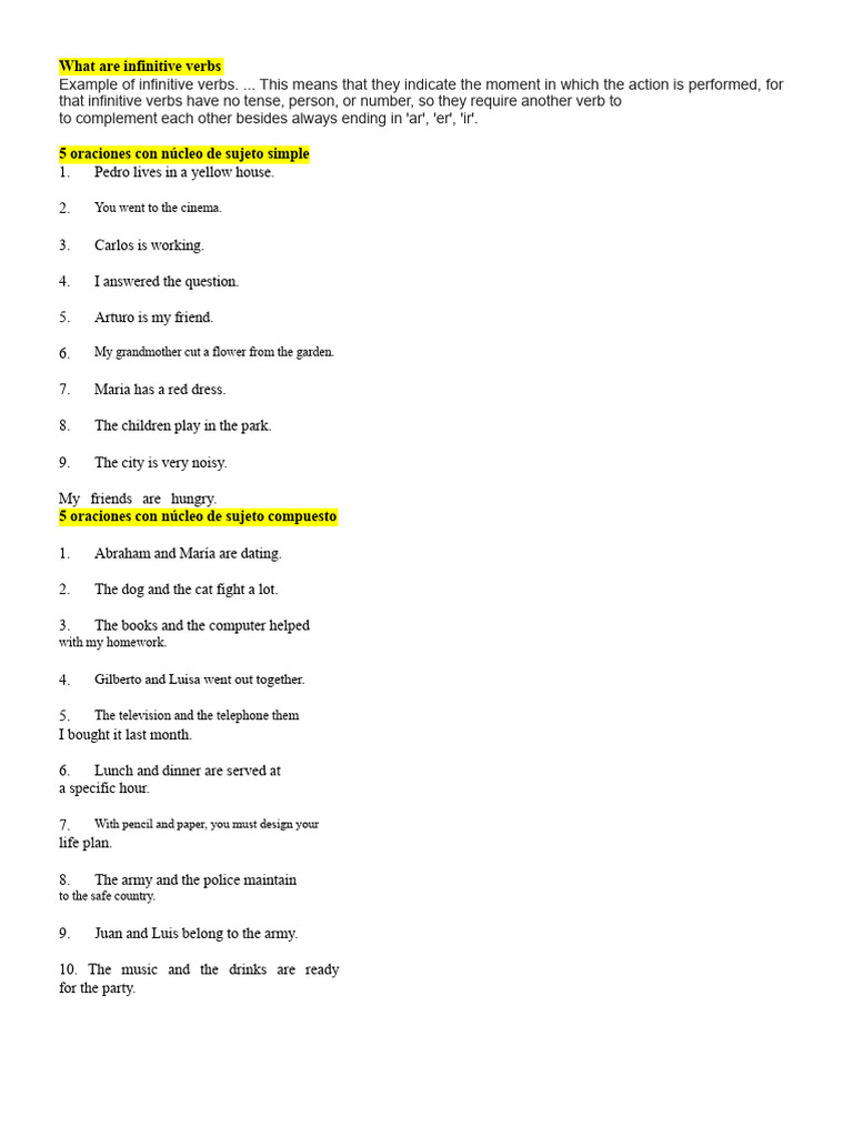 What Are Infinitive Verbs? | PDF
