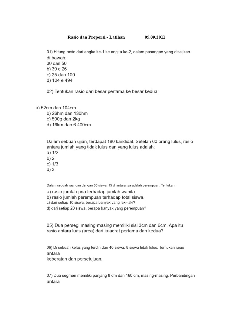 Alasan Dan Proporsi - Latihan | PDF