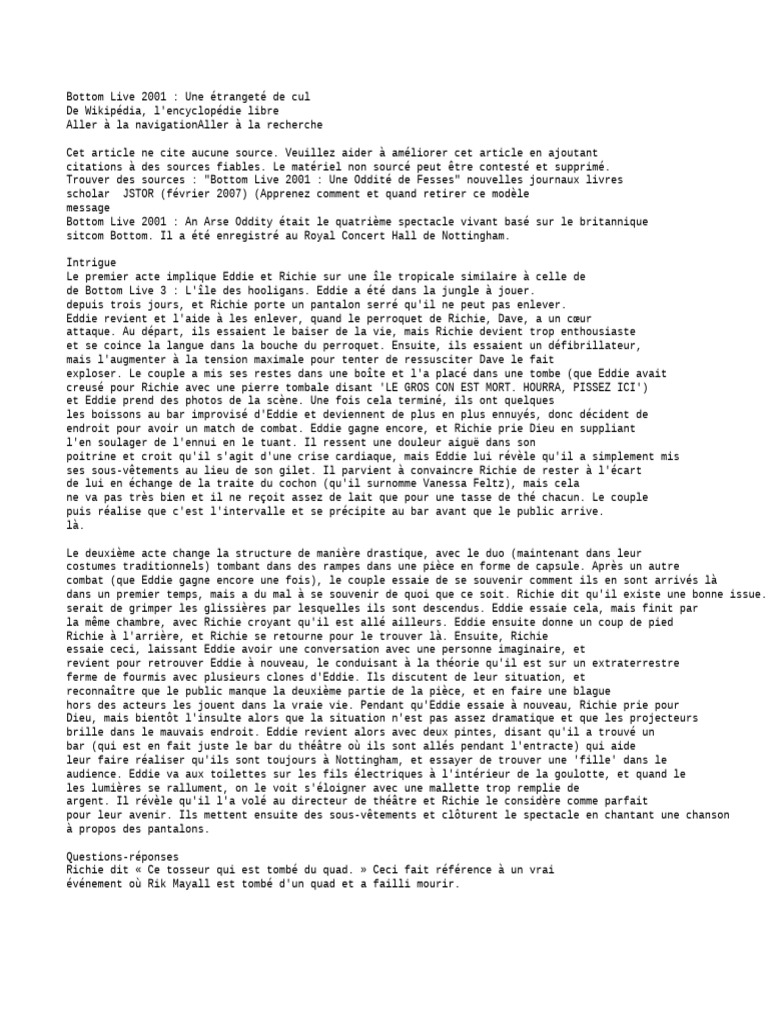 Bottom Live 2001 : Un Spectacle Comique Étrange | PDF | Wikipédia