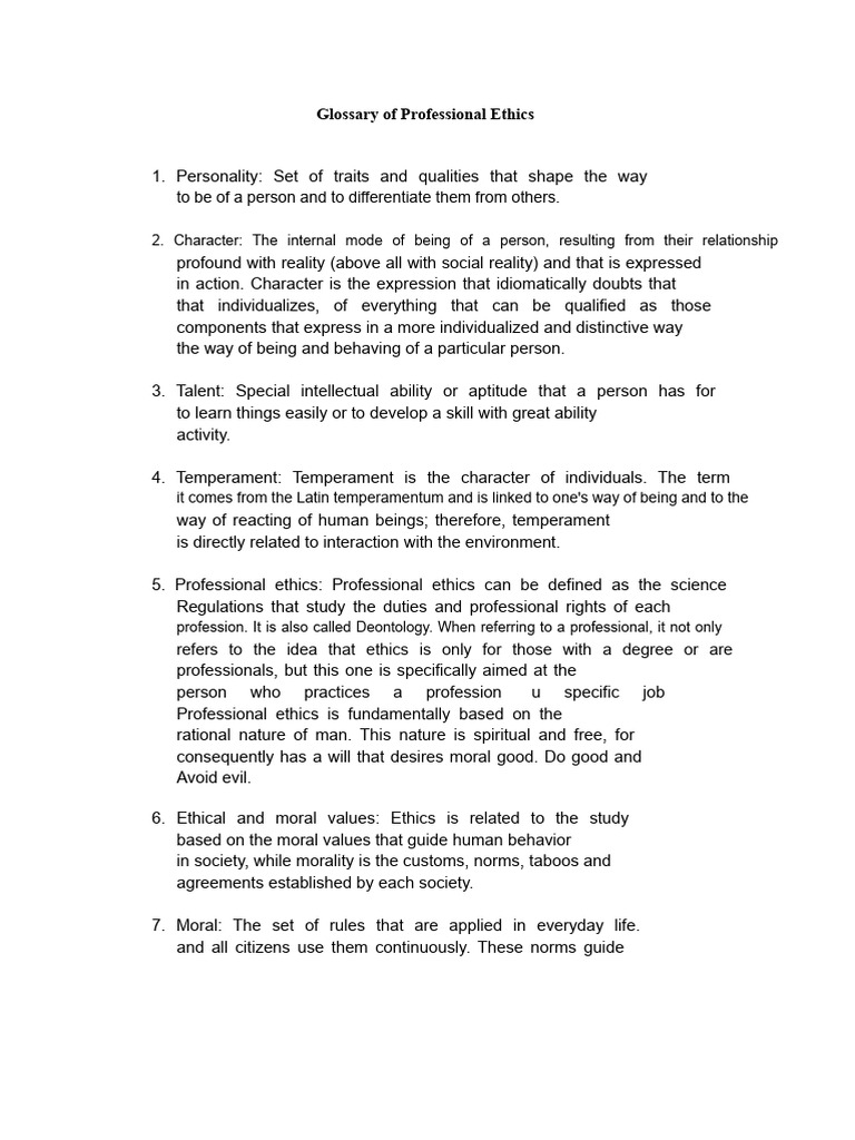 Glossary of Professional Ethics | PDF | Morality | Mental Disorder