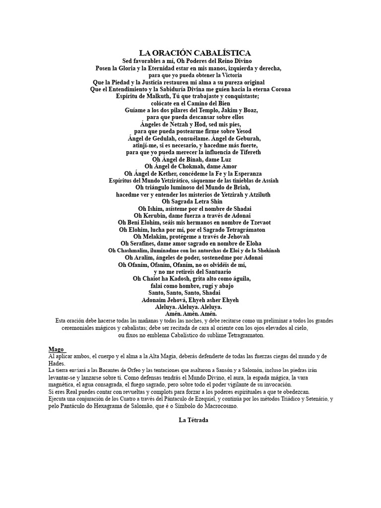 Oración Cabalística y Magia Kabbalística | PDF | Demonios | Kábala